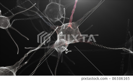 Neuronal network of neuron cells. 3D illustration-插圖素材 [86386165] - PIXTA圖庫