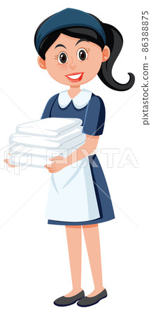 A housekeeper cartoon character on white...-插圖素材 [86388875] - PIXTA圖庫