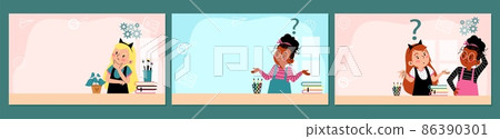 Banners with pensive kids with confused... - Stock Illustration ...