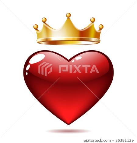 Realistic red elegant heart with golden crown...-插圖素材 [86391129] - PIXTA圖庫
