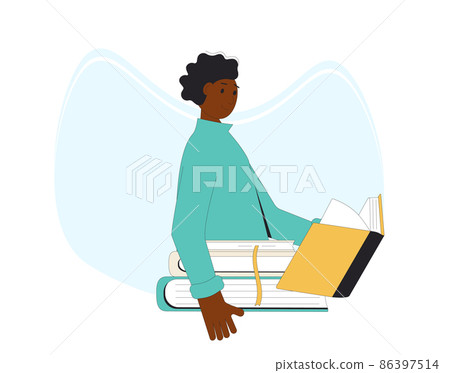 Mans portrait with stack of books isolated on... - Stock Illustration ...