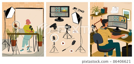 Video editing and live streaming concept vector... - Stock Illustration ...