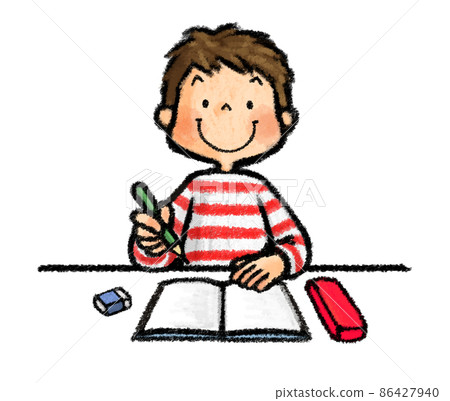 Boy taking notes (child studying) - Stock Illustration [86427940] - PIXTA