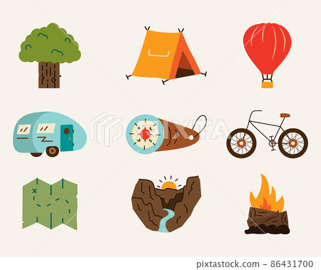 Set of travel and adventure elements - Stock Illustration [86431700 ...