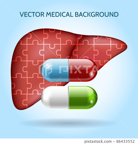 Liver puzzle and pills. Vector medical background - Stock Illustration ...
