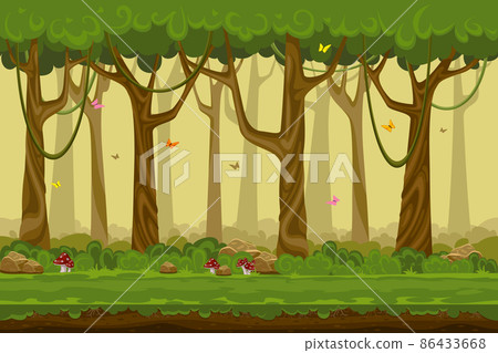 Cartoon forest landscape, endless vector nature... - Stock Illustration ...