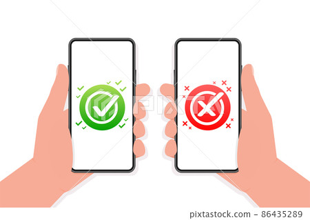 Check mark button with yes and no on smartphone... - Stock Illustration ...