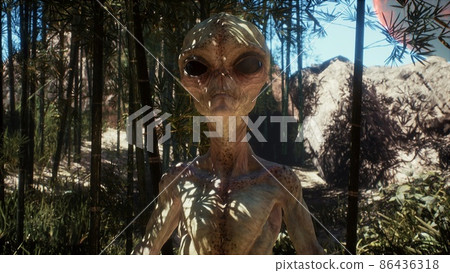An alien on his home planet, resting and... - Stock Illustration ...