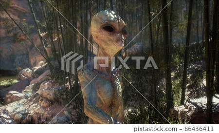 An alien on his home planet, resting and... - Stock Illustration ...