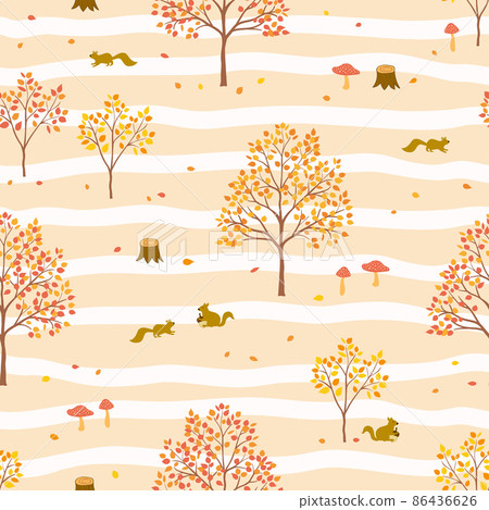 Autumn forest seamless pattern with squirrels...-插圖素材 [86436626] - PIXTA圖庫