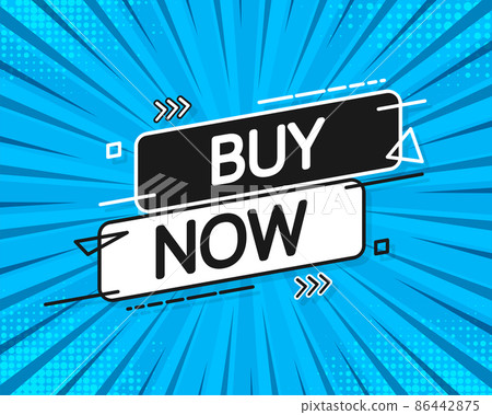 Flat buy now banner on blue background. Buy... - Stock Illustration ...