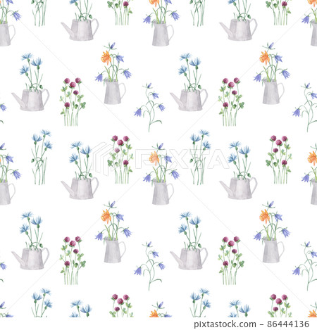 Watercolor seamless pattern withwild flowers in... - Stock Illustration ...