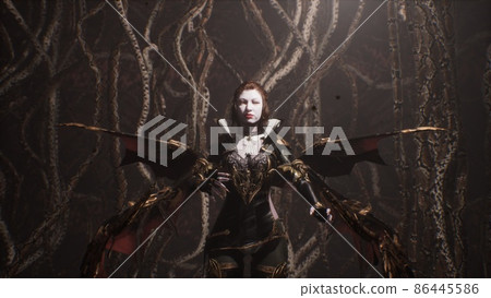 A young, pretty vampire examines her creepy... - Stock Illustration ...
