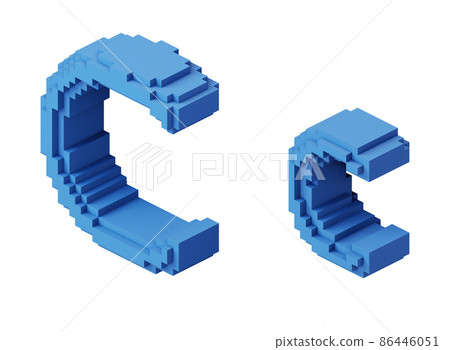 Letter C shaped block pixel with blue cubes. 3d... - Stock Illustration ...