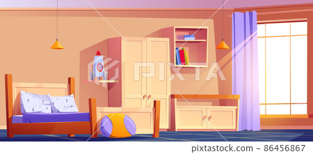 Kids bedroom, empty child room indoors interior - Stock Illustration ...