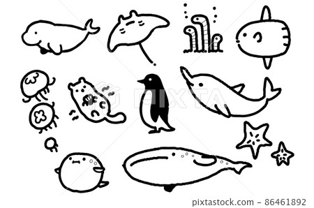 Sea creature line drawing illustration - Stock Illustration [86461892 ...