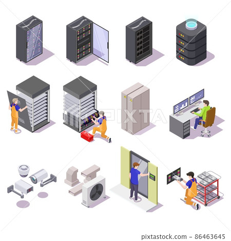 Data center isometric icon set, vector isolated... - Stock Illustration ...