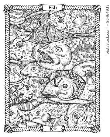 Fish card from the oracle Old Marine Lenormand... - Stock Illustration ...