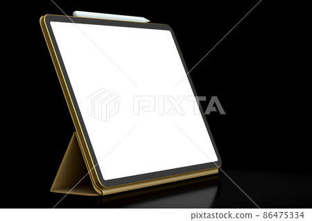 Computer tablet with gold cover case and pencil...-插圖素材 [86475334 ...