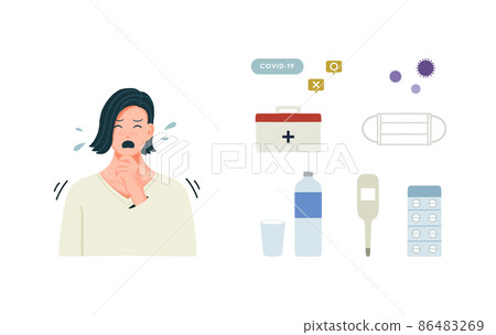 Vector illustration icon set for sick women and... - Stock Illustration ...