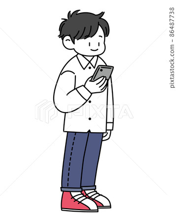 Men checking smartphones - Stock Illustration [86487738] - PIXTA