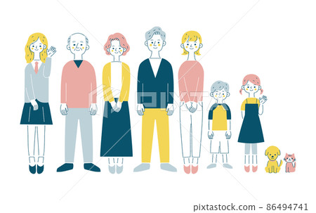 Light color simple illustration of 3 generation... - Stock Illustration ...