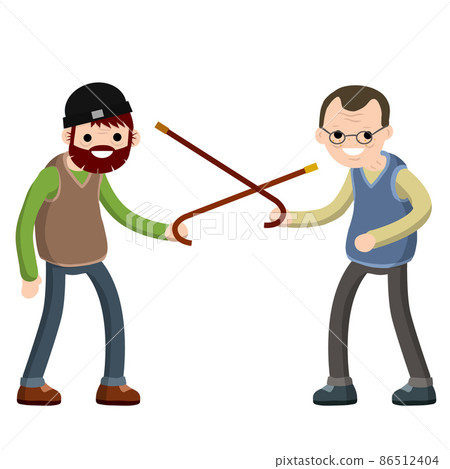 Two old grandpa fence on canes. Lifestyle and... - Stock Illustration ...