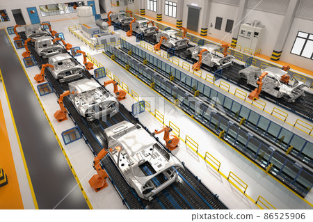 Automation robot assembly line in car factory - Stock Illustration ...