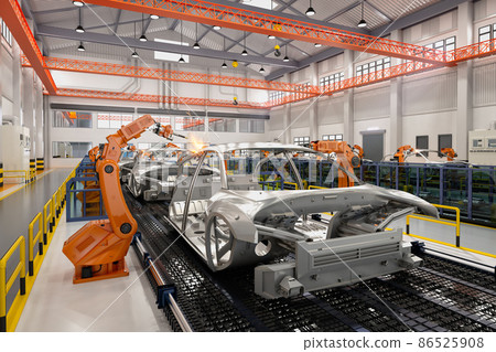 Automation robot assembly line in car factory - Stock Illustration ...