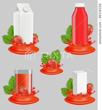 Strawberry juice package vector realistic...-插圖素材 [86526316] - PIXTA圖庫