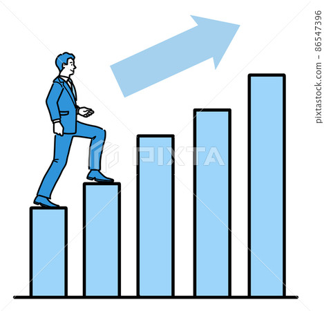 Vertical line graph with a young man in a suit... - Stock Illustration ...
