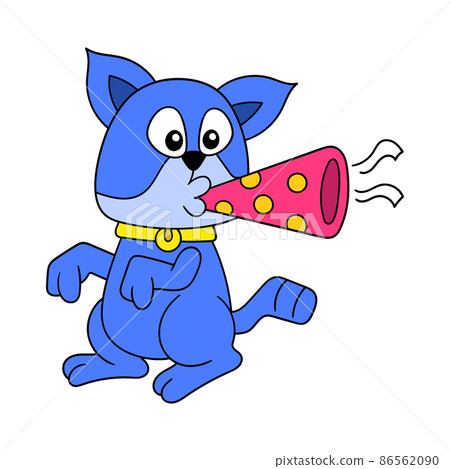cat is sitting funny blowing the trumpet,... - Stock Illustration ...