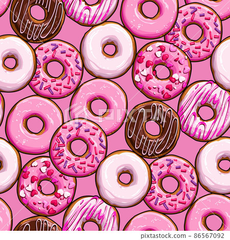 Seamless background with pink donuts-插圖素材 [86567092] - PIXTA圖庫