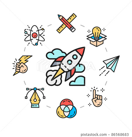 Creative icons set in a circle. Innovation,... - Stock Illustration ...