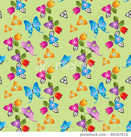 Bingata seamless pattern bougainvillea with... - Stock Illustration ...