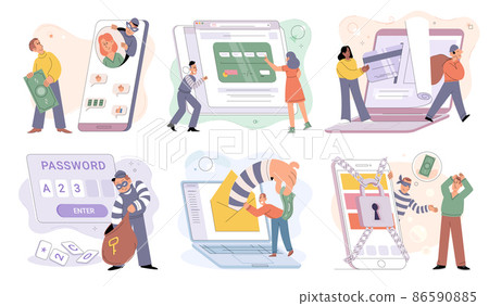 Internet fraud and scam concept. Online hackers... - Stock Illustration ...