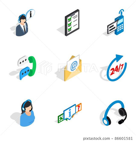 All day customer support icons, isometric 3d style - Stock Illustration ...