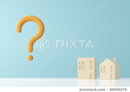 Wooden house and question mark / Concept image... - Stock Illustration ...