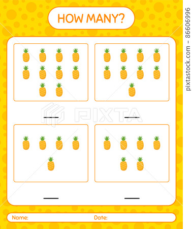 How many counting game with pineapple worksheet... - Stock Illustration ...