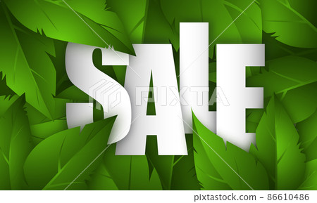 Sale background with green leaves and white... - Stock Illustration ...