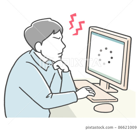 A frustrated man with a slow internet connection - Stock Illustration ...
