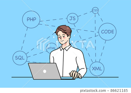 Male web developer work code on computer - Stock Illustration [86621185 ...