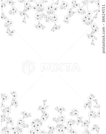 Sakura line drawing frame ⑨ (black, vertical,... - Stock Illustration ...