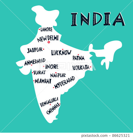 Vector hand drawn stylized map of Indian... - Stock Illustration ...