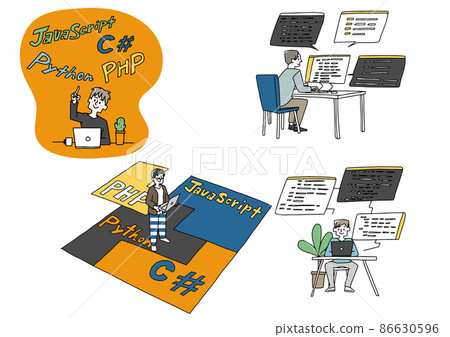 A set of programmers working on web... - Stock Illustration [86630596 ...