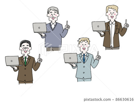 A set of men explaining with a laptop in their... - Stock Illustration ...