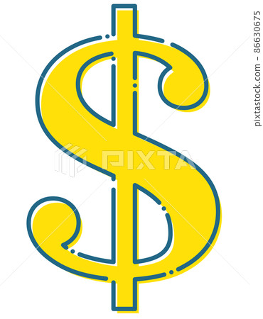 Dollar mark symbol character yellow dashed line... - Stock Illustration ...