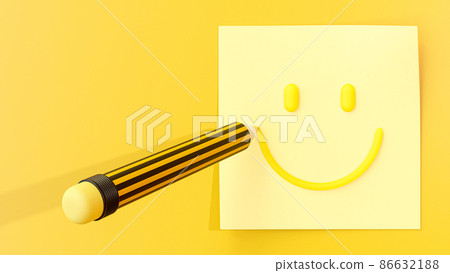 Yellow pencil drawing smiley face on post-it or... - Stock Illustration ...