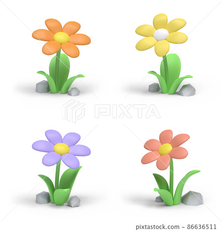 Set of four cartoon flowers on a white... - Stock Illustration ...