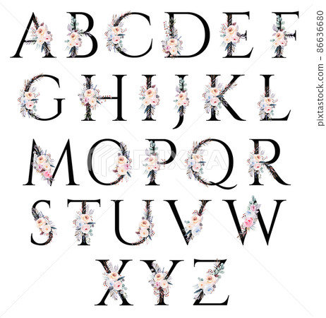 Letters decorated with watercolor winter... - Stock Illustration ...